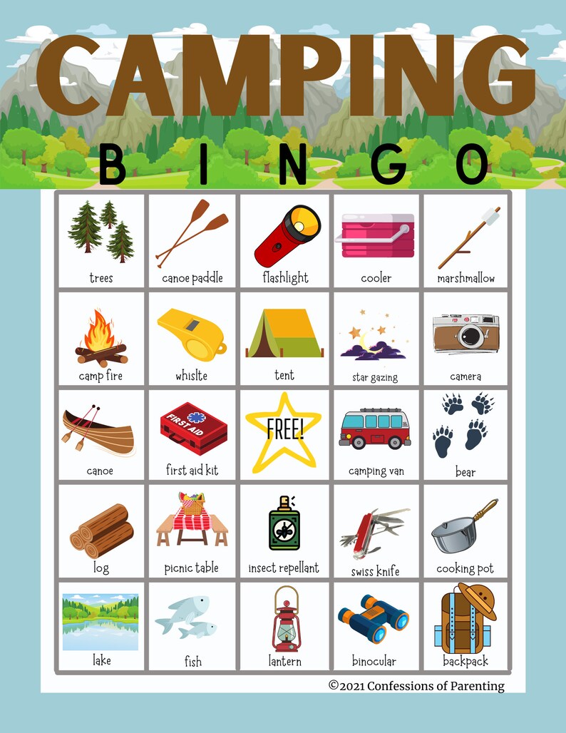 7 Camping Bingo Cards | Camping Bingo | Outdoor Bingo Game | Camping ...