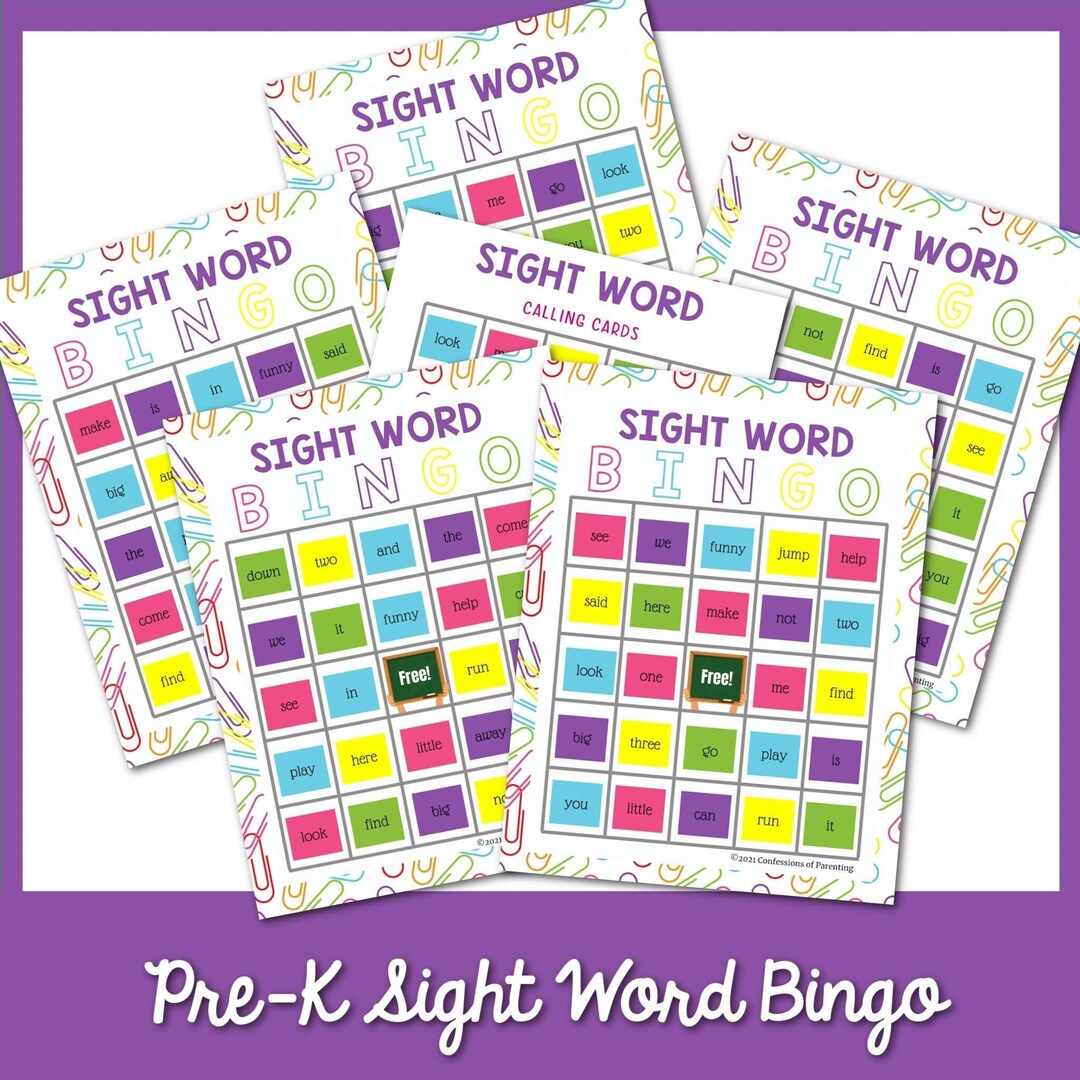 Pre-k Sight Word Bingo, Sight Word Bingo for Kindergarten, Bingo Game ...