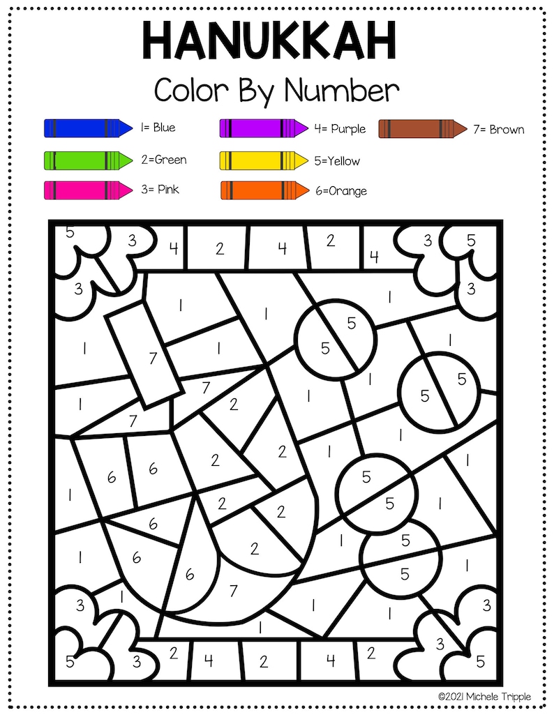 Hanukkah Coloring Pages Color by Number Hanukah Themed | Etsy