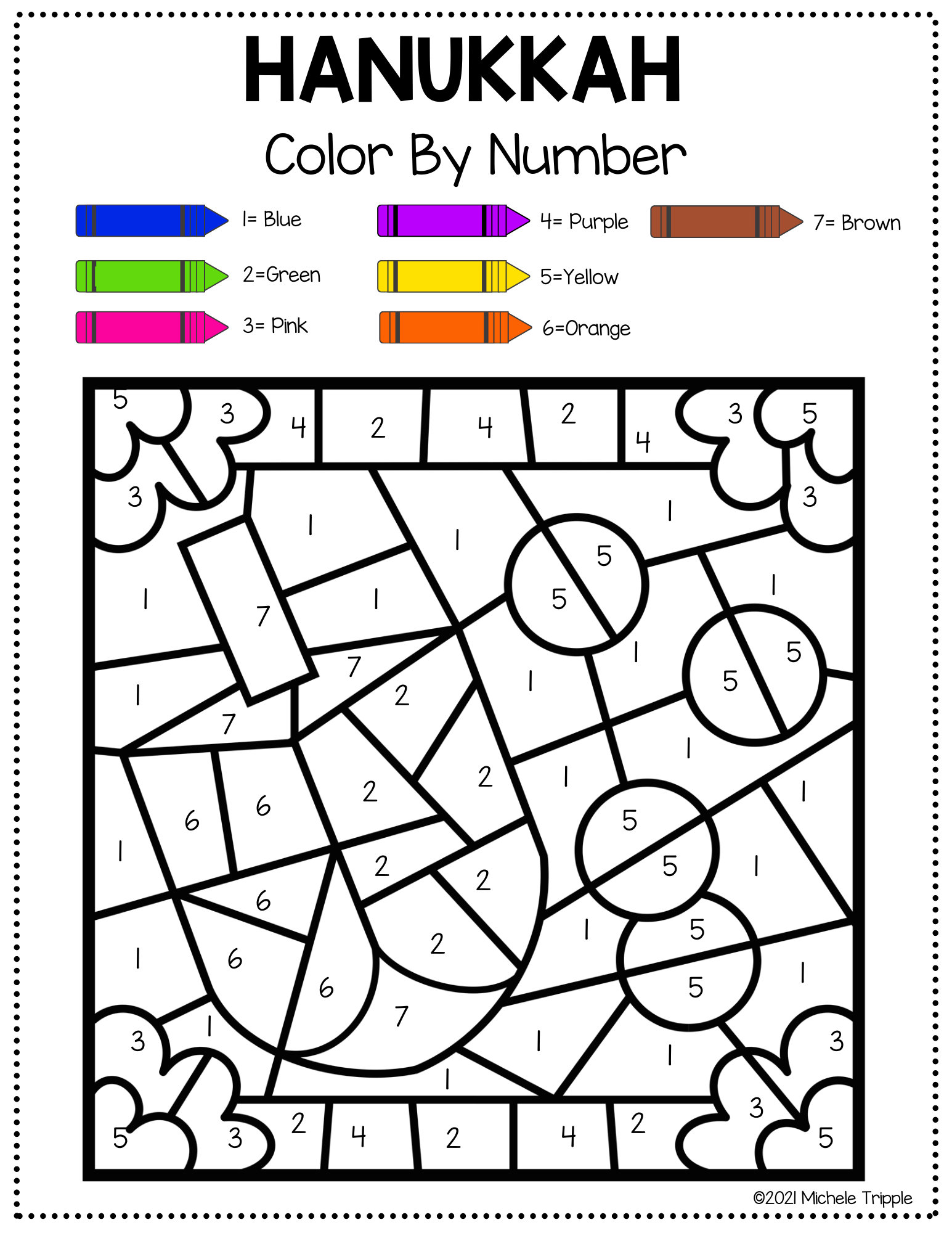 Hanukkah Coloring Pages, Color by Number Hanukah Themed, Coloring Guide ...