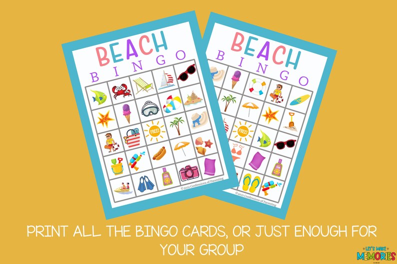 6 Beach Bingo Cards | Beach Themed Bingo | Beach Party Idea | Summer ...