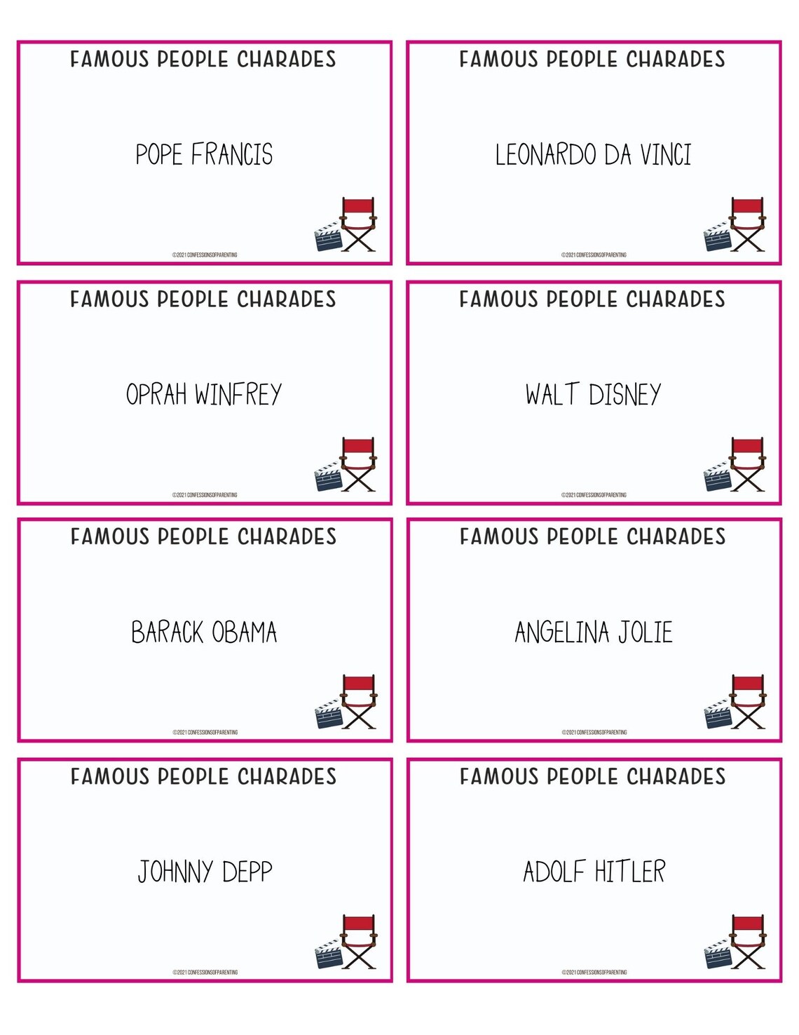 Famous People Charades, Can You Guess Who Am I, Charade Games for Kids ...