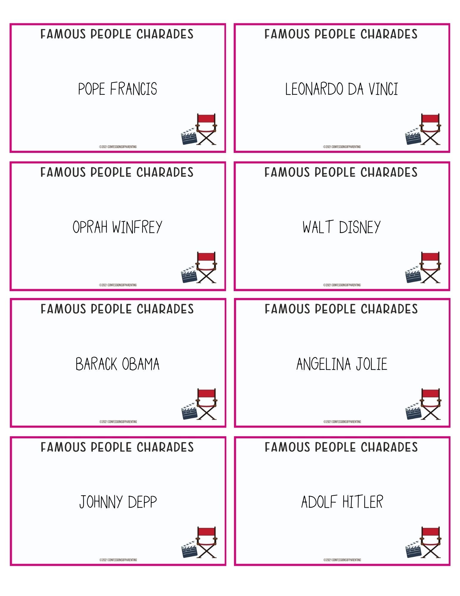 Famous People Charades, Can You Guess Who Am I, Charade Games for Kids ...