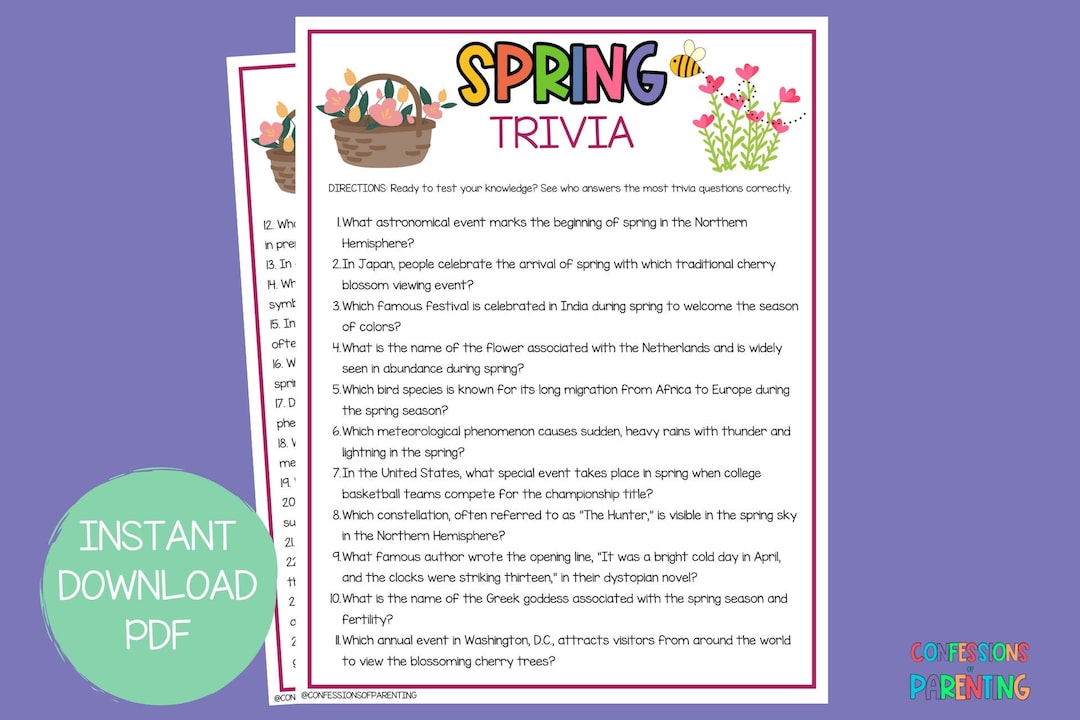 100 Spring Trivia Questions| Trivia in the Classroom |printable Games ...
