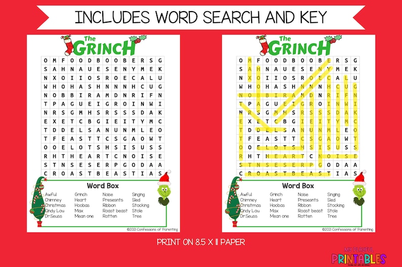 Grinch Word Search | How the Grinch Stole Christmas | Christmas Word ...