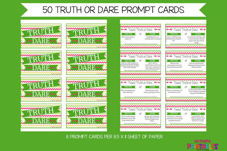 Teen Truth or Dare Cards | Teen Printable Games | Teen Games | Teen ...