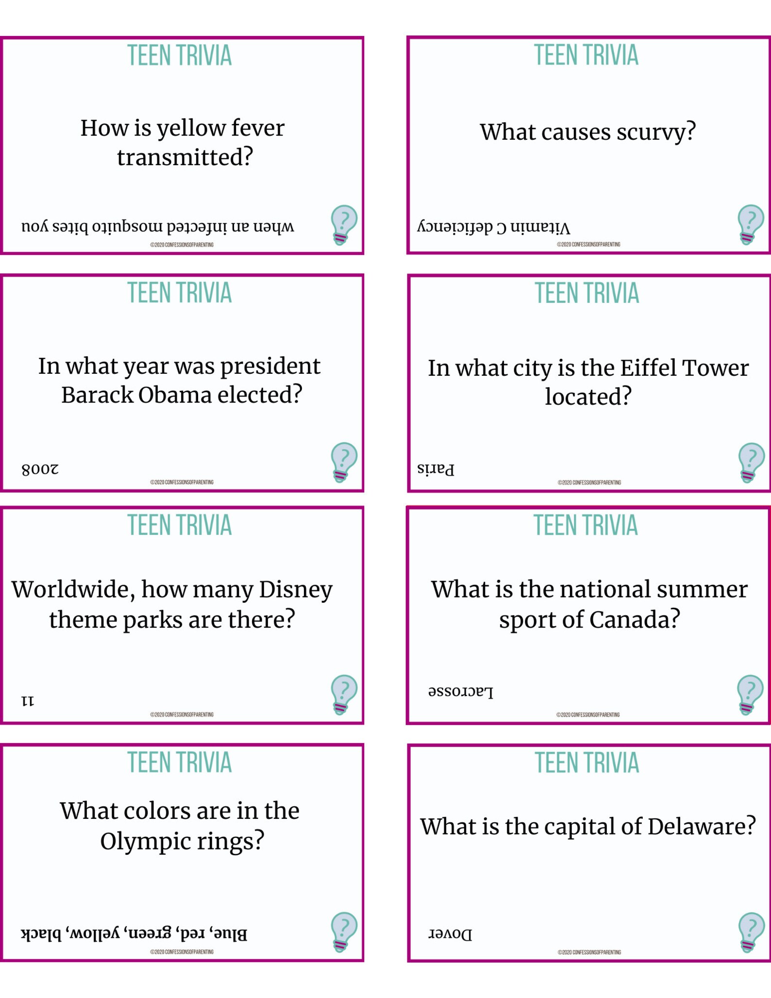 100 Teen Trivia Questions - Etsy