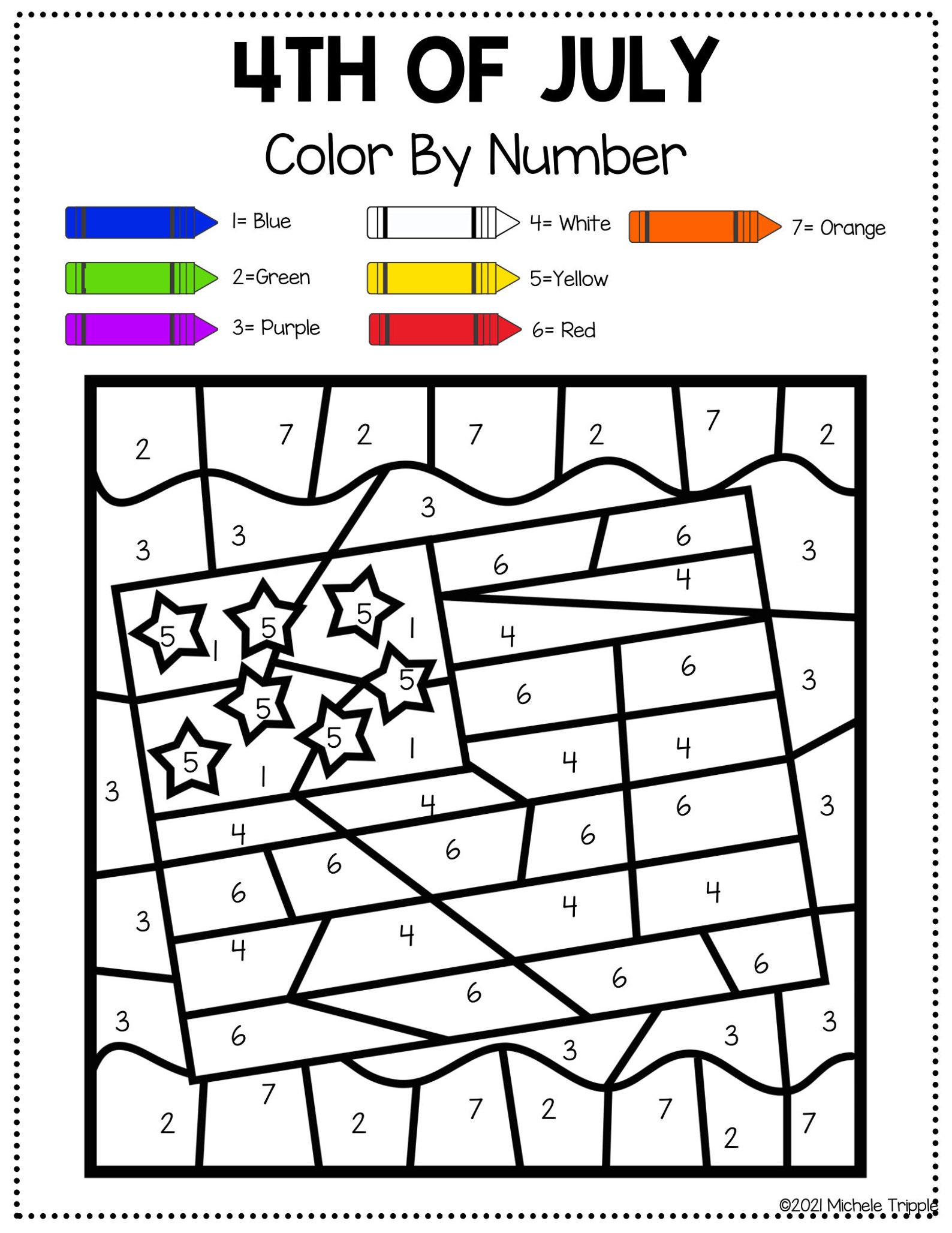 6 4th of July Color by Number Sheets | Printable 4th of July Color by ...