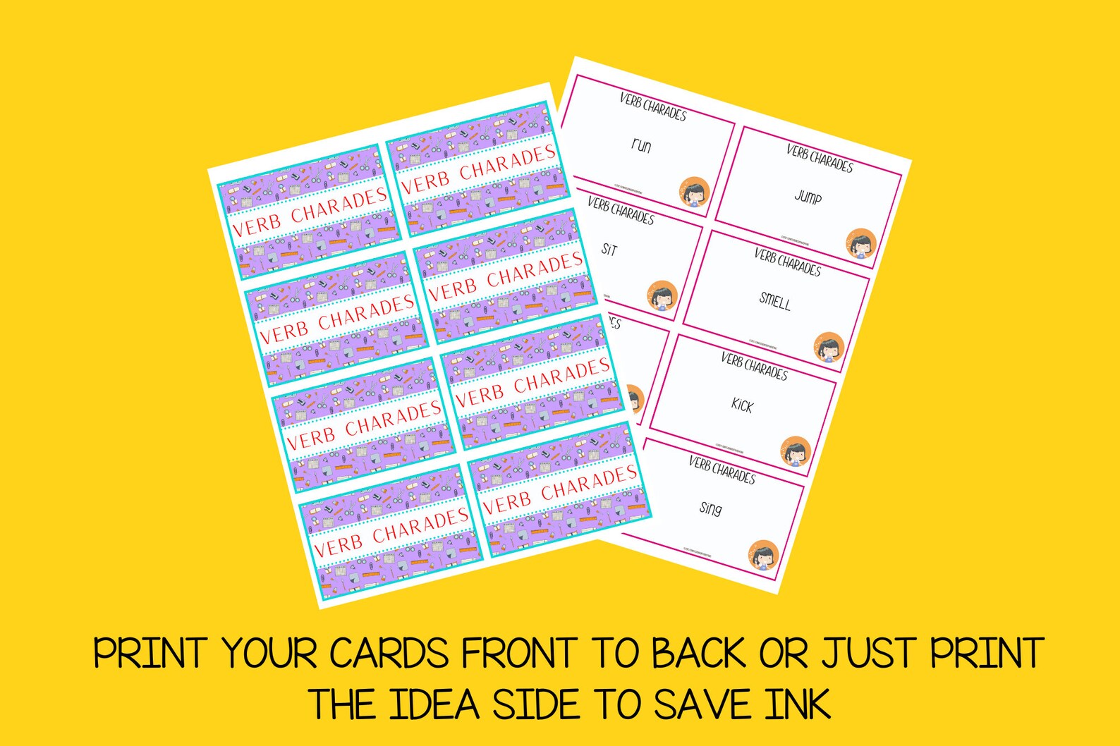 Verb Charades Charades for Kids Charades for Families Family Game Night ...