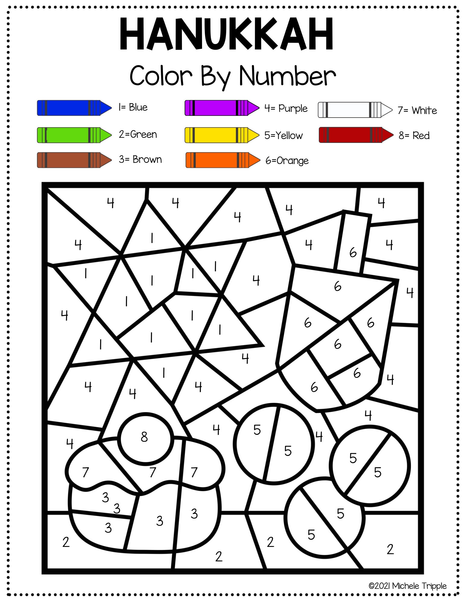 Hanukkah Coloring Pages, Color by Number Hanukah Themed, Coloring Guide ...