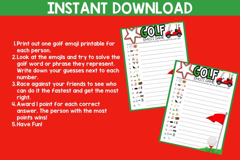 Golf Emoji Pictionary Game | Golf Emoji Game | Printable Golf Party ...