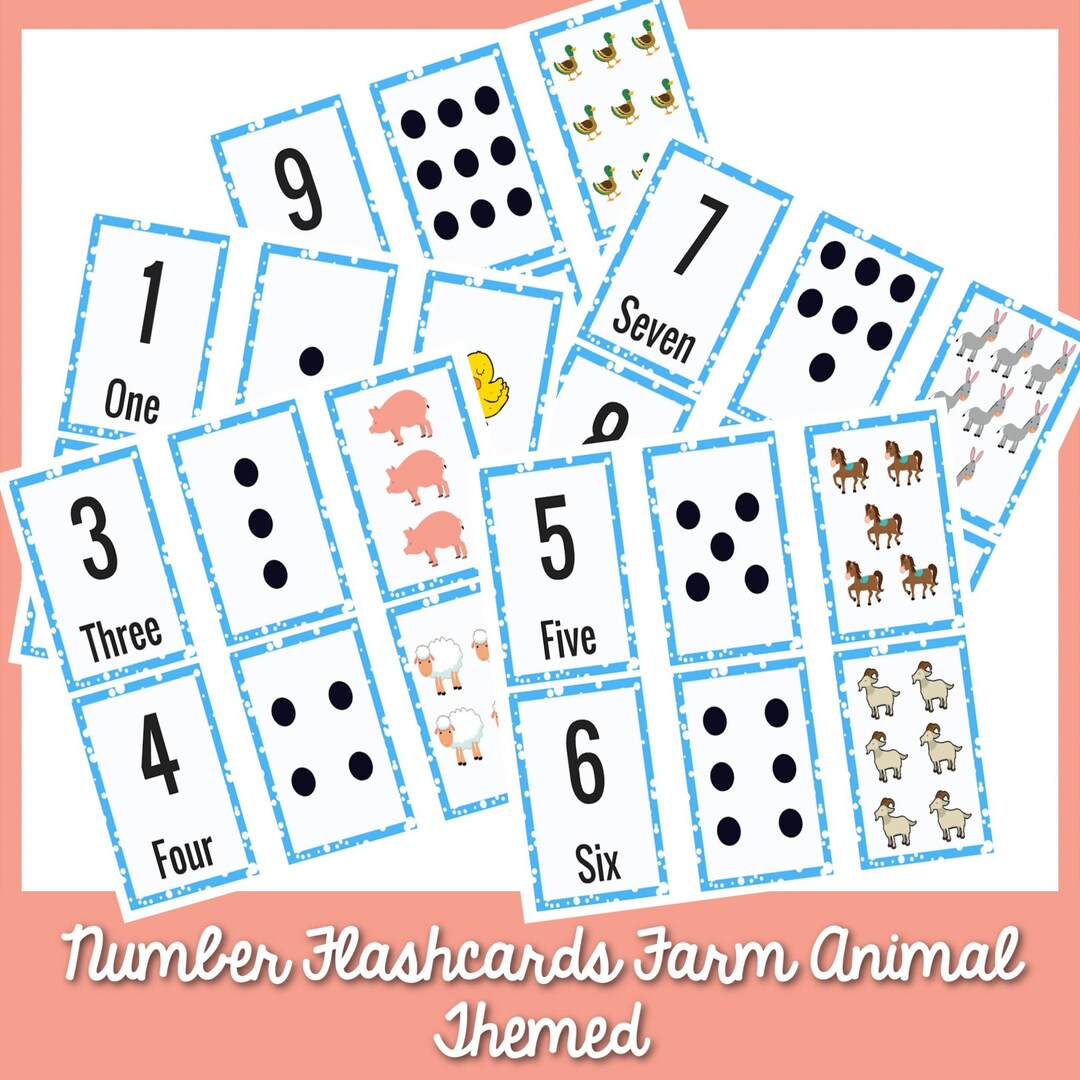 Number Flashcards 1-10 Farm Animal Themed - Etsy