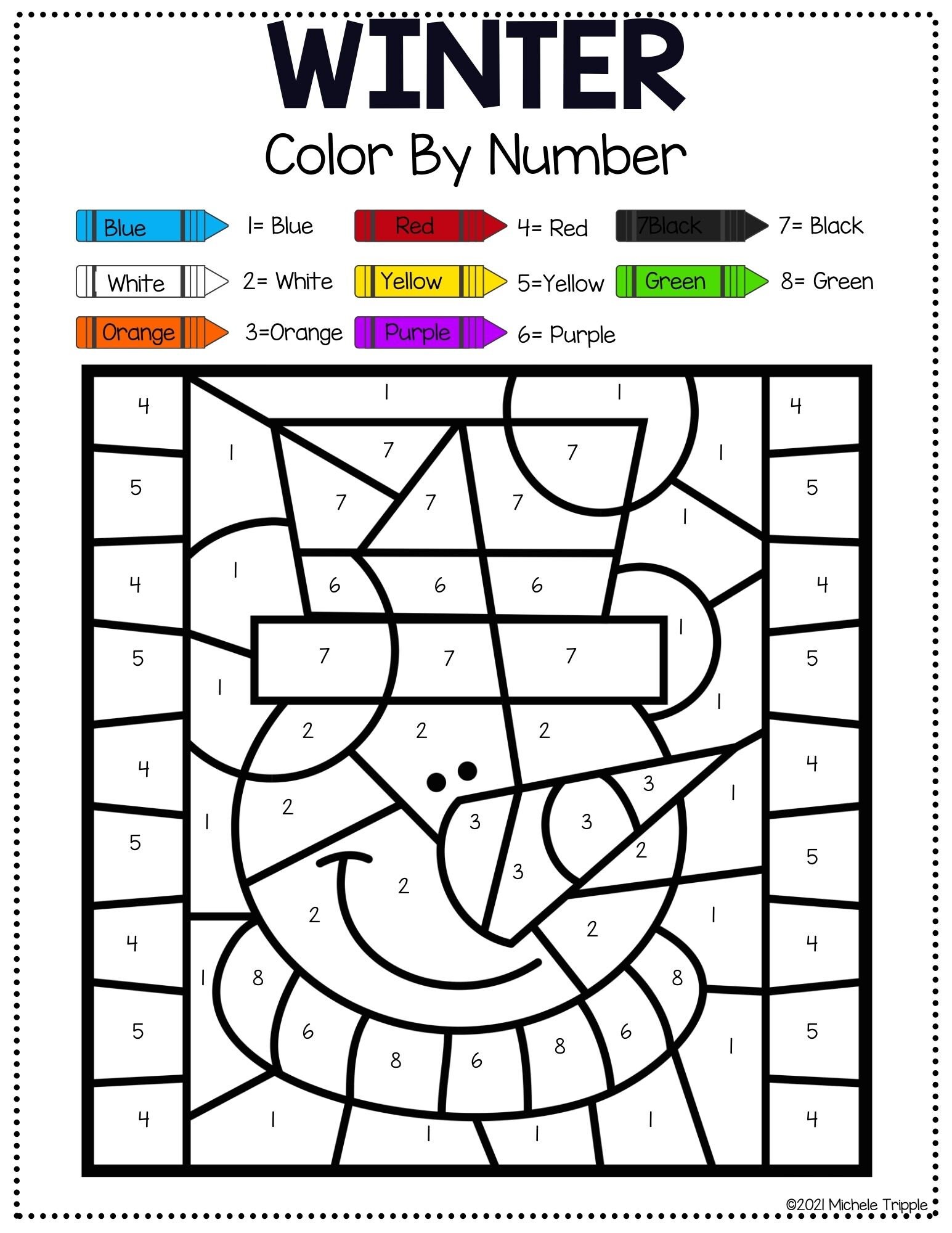 8 Winter Color by Number| Color by Number Worksheets| Color by Number ...