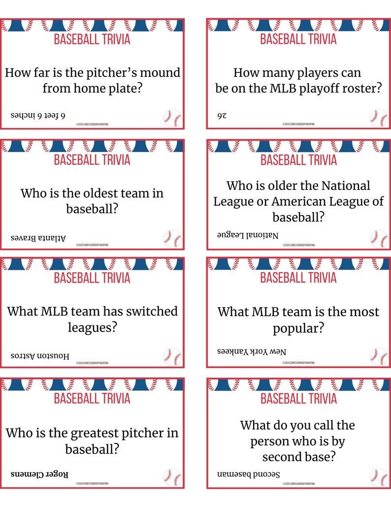 Baseball Trivia Cards for Kids - Etsy Canada