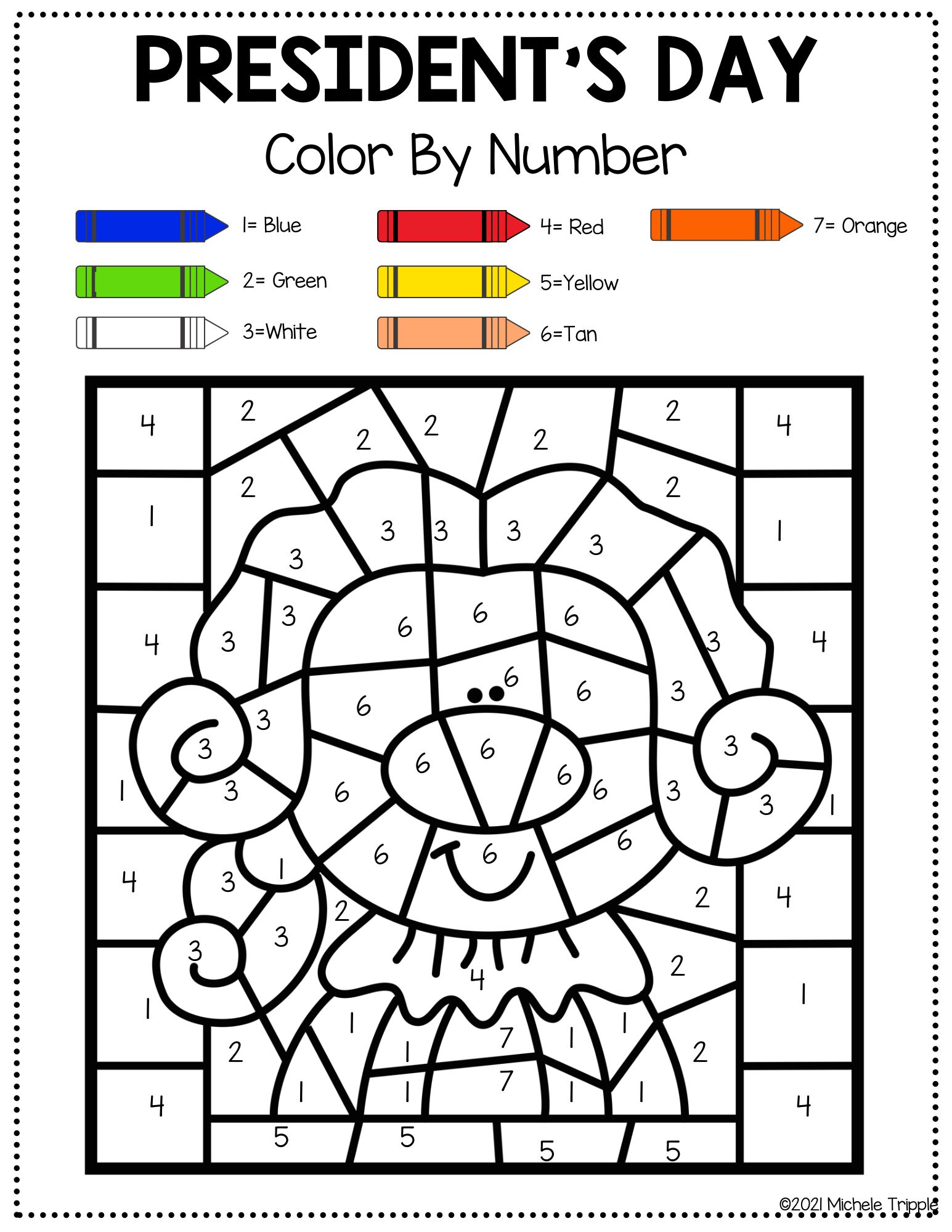 Presidents Day Color by Numbers Sheets Are Perfect for Kindergarten ...