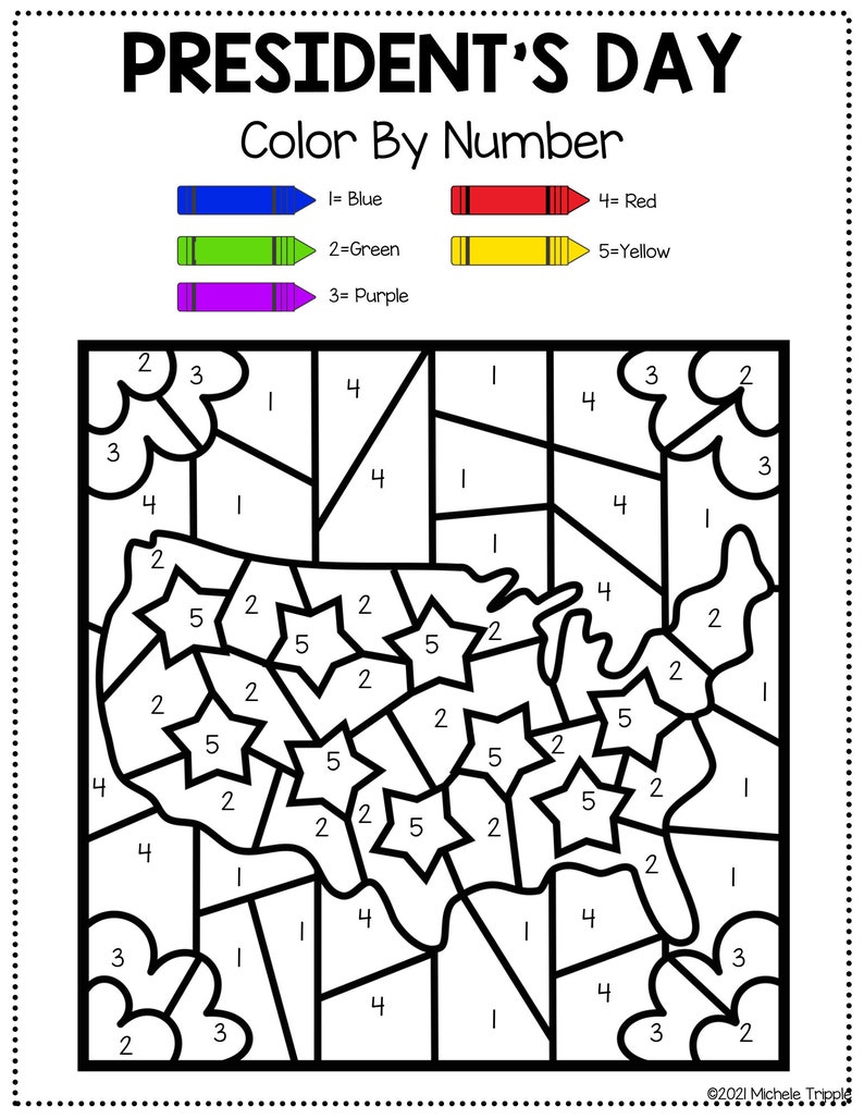 Presidents Day Color by Numbers Sheets Are Perfect for Kindergarten ...
