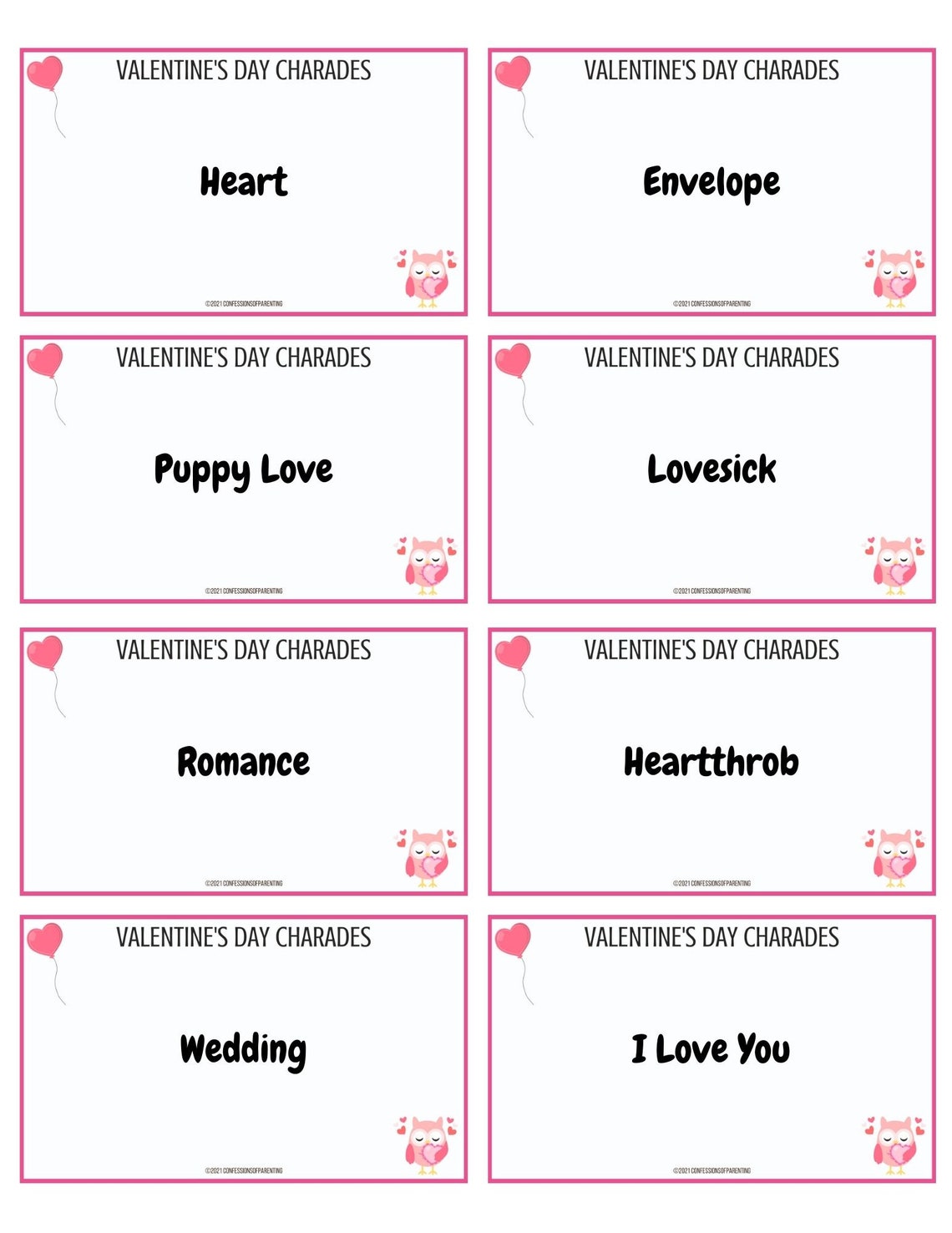 50 Valentine's Day Charades | Valentine’s Day Charades Cards ...
