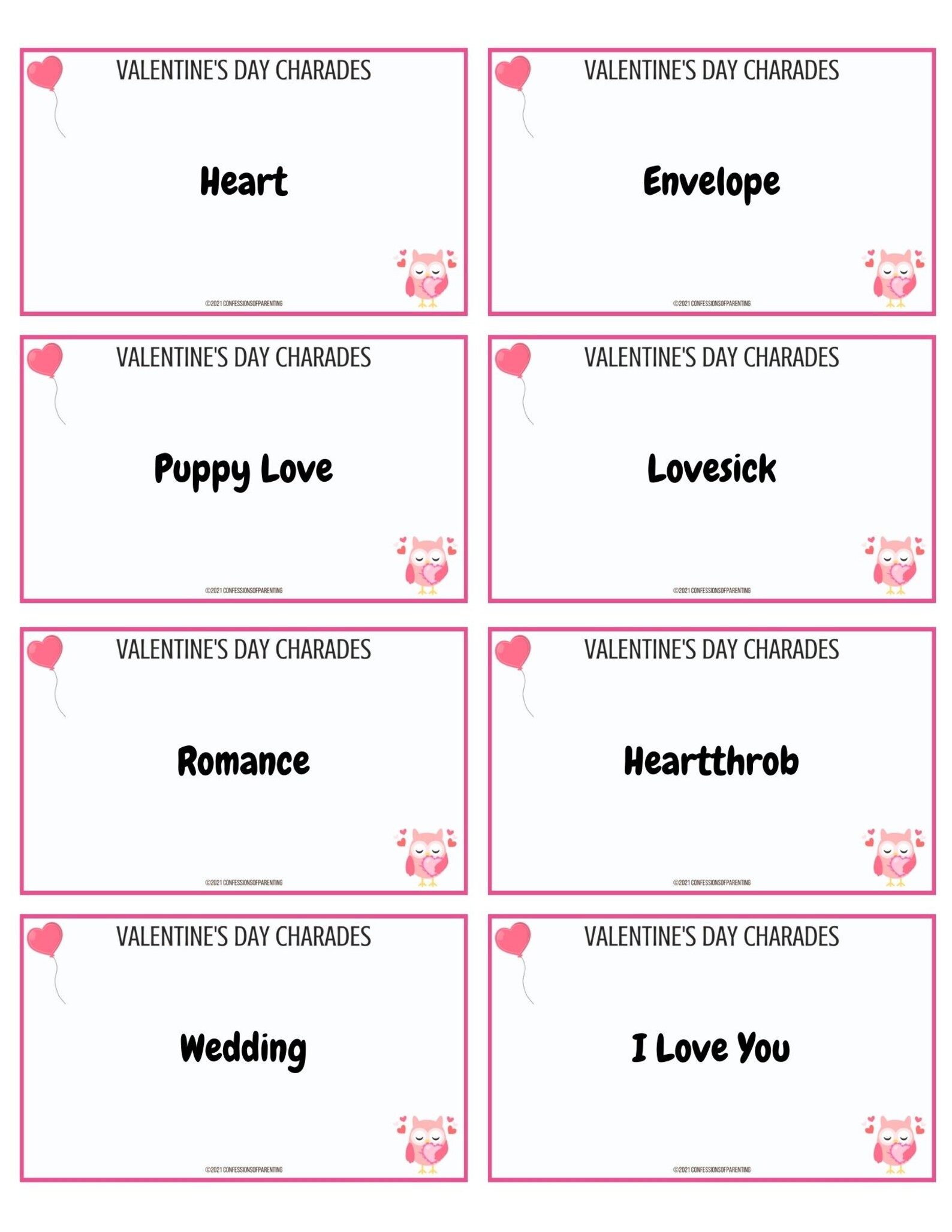 50 Valentine's Day Charades | Valentine’s Day Charades Cards ...