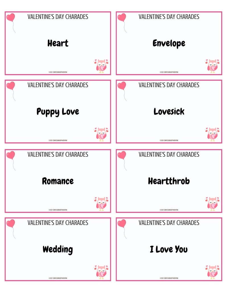 50 Valentine's Day Charades | Valentine’s Day Charades Cards ...