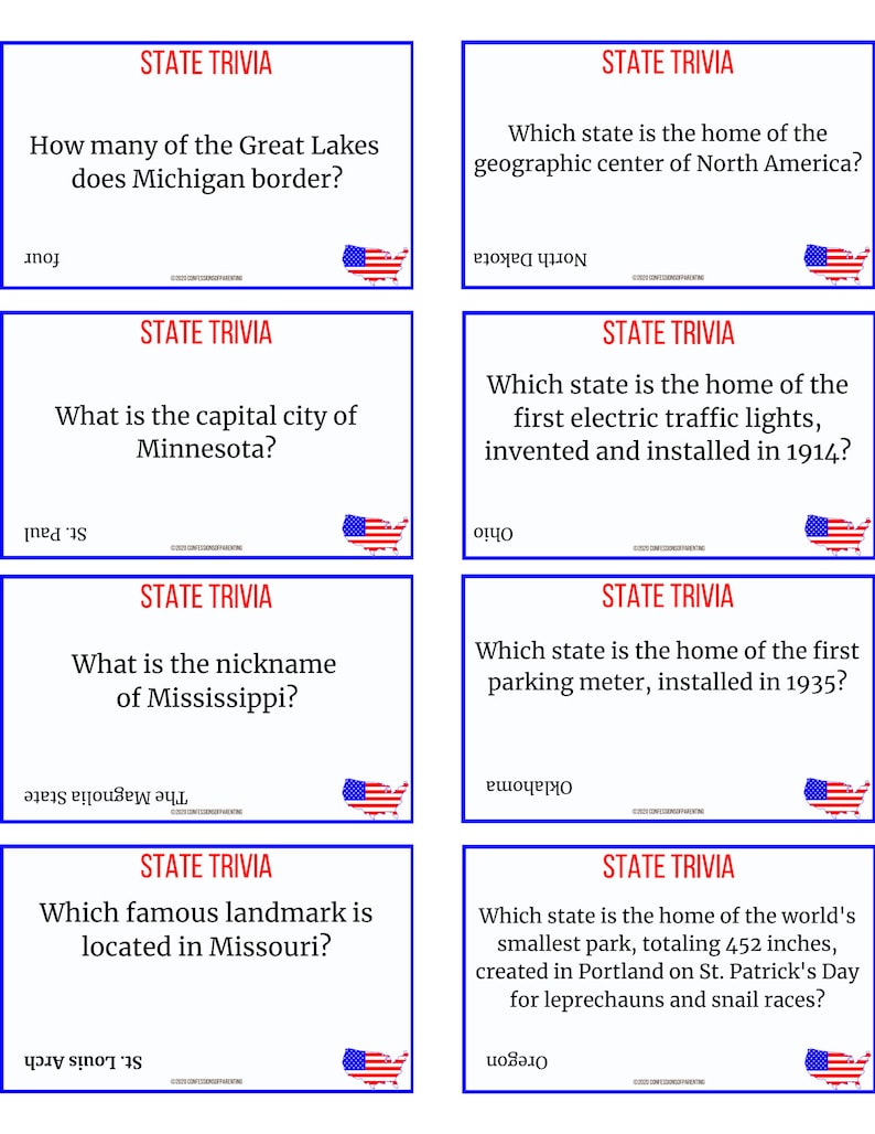 100 State Trivia Questions | Printable U.S. State Trivia | Educational ...