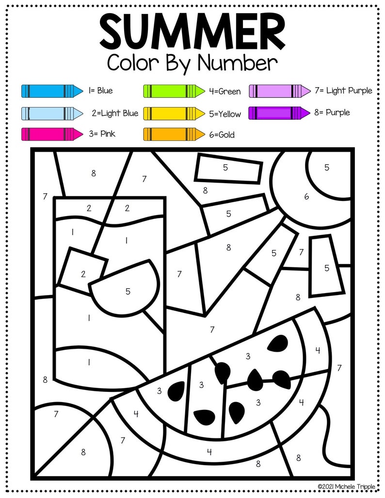 6 Summer Color by Number| Summer-themed Color by Number| Beach ...