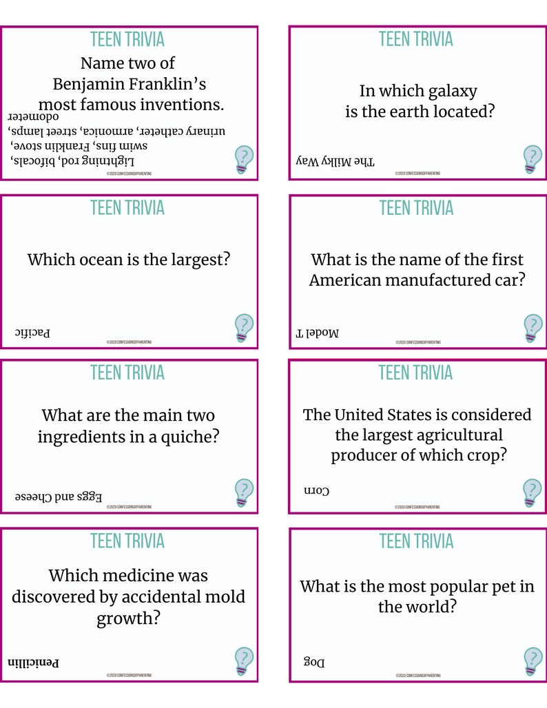 100 Teen Trivia Questions - Etsy