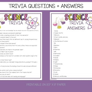 Science Trivia Printable Trivia for Kids Classroom Trivia Games for ...
