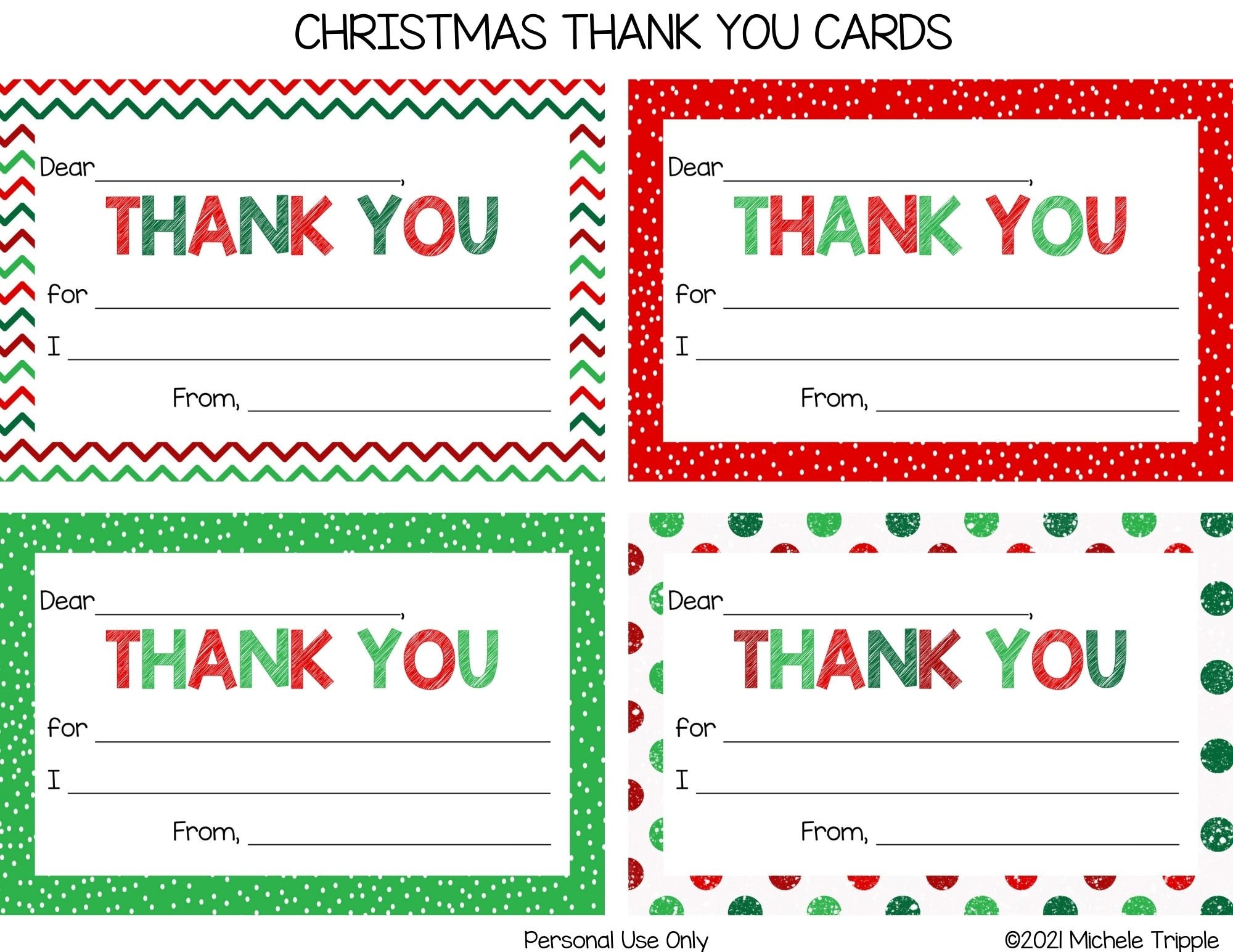 Christmas Thank You Cards, Personalize Message Thank You Christmas ...