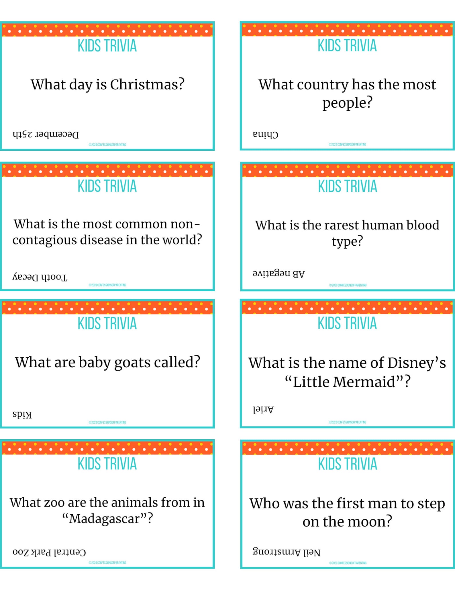 Trivia for Kids Cards - Etsy