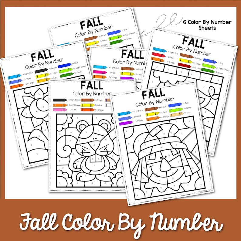 6 Fall Color by Number| Printable Fall Color by Number |color by Number ...