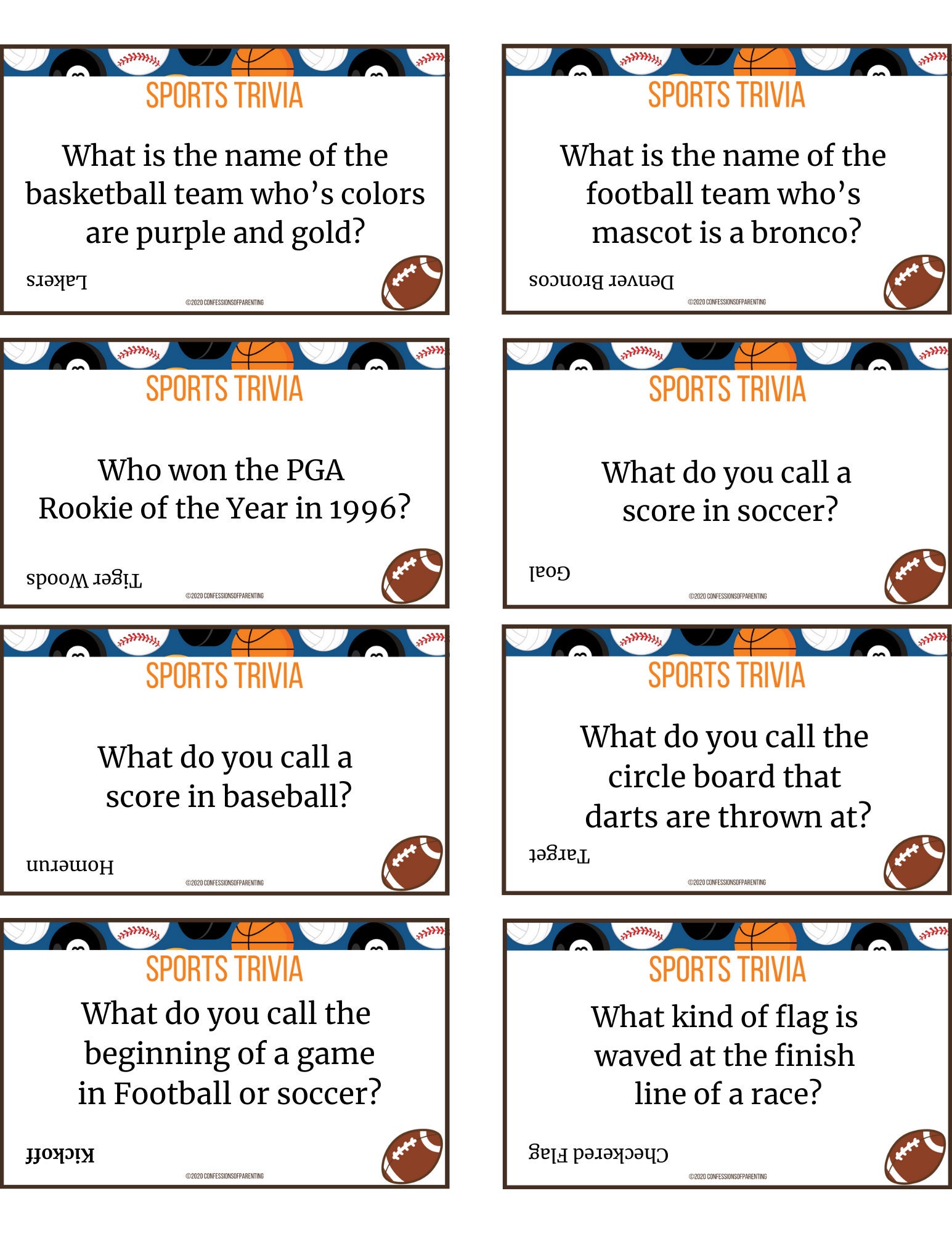 50 Sports Themed Trivia Cards - Etsy