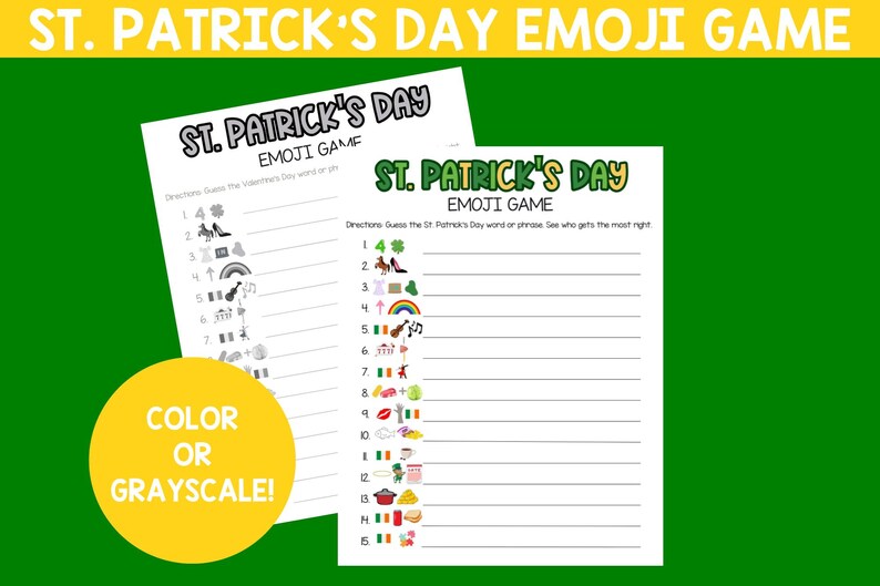 St. Patrick's Day Emoji Pictionary Game | Emoji Game | Printable Emoji ...