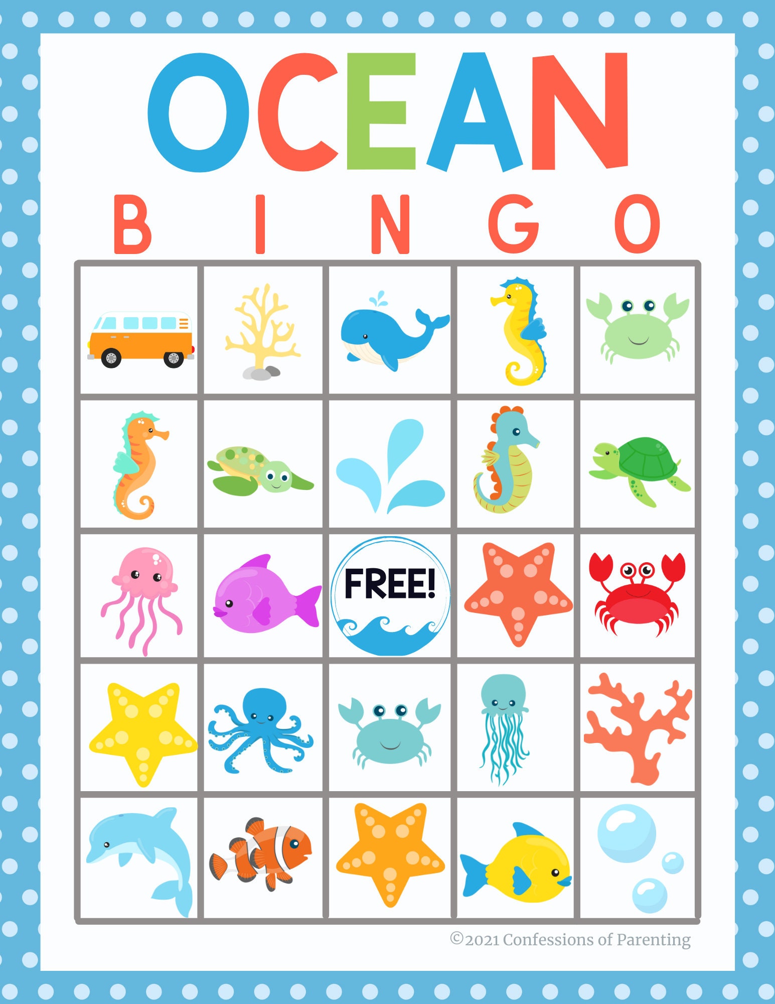 7 Ocean Bingo Games | Under the Sea Bingo | Printable Ocean Bingo ...