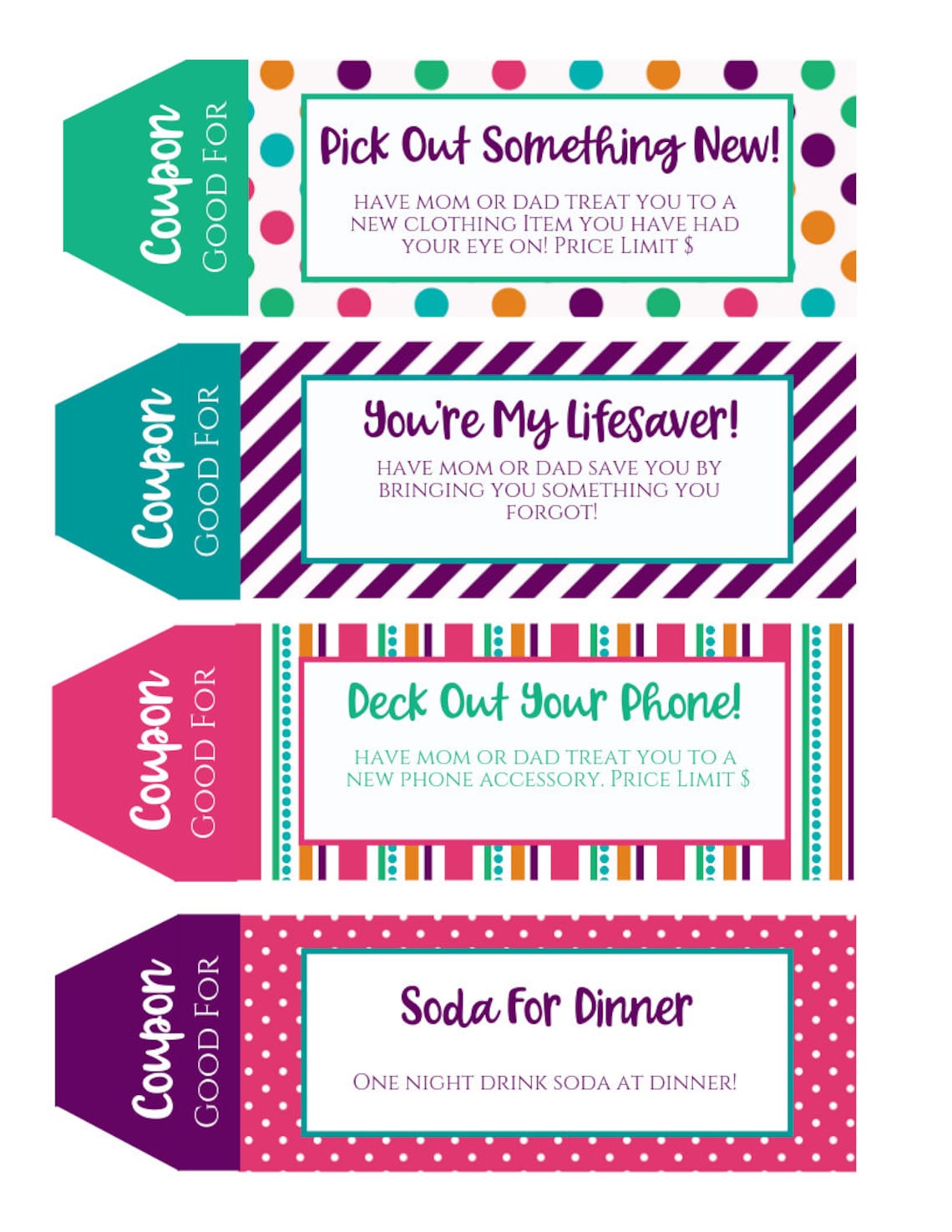 39 Printable Coupons for Tweens and Teenagers Gifts for | Etsy