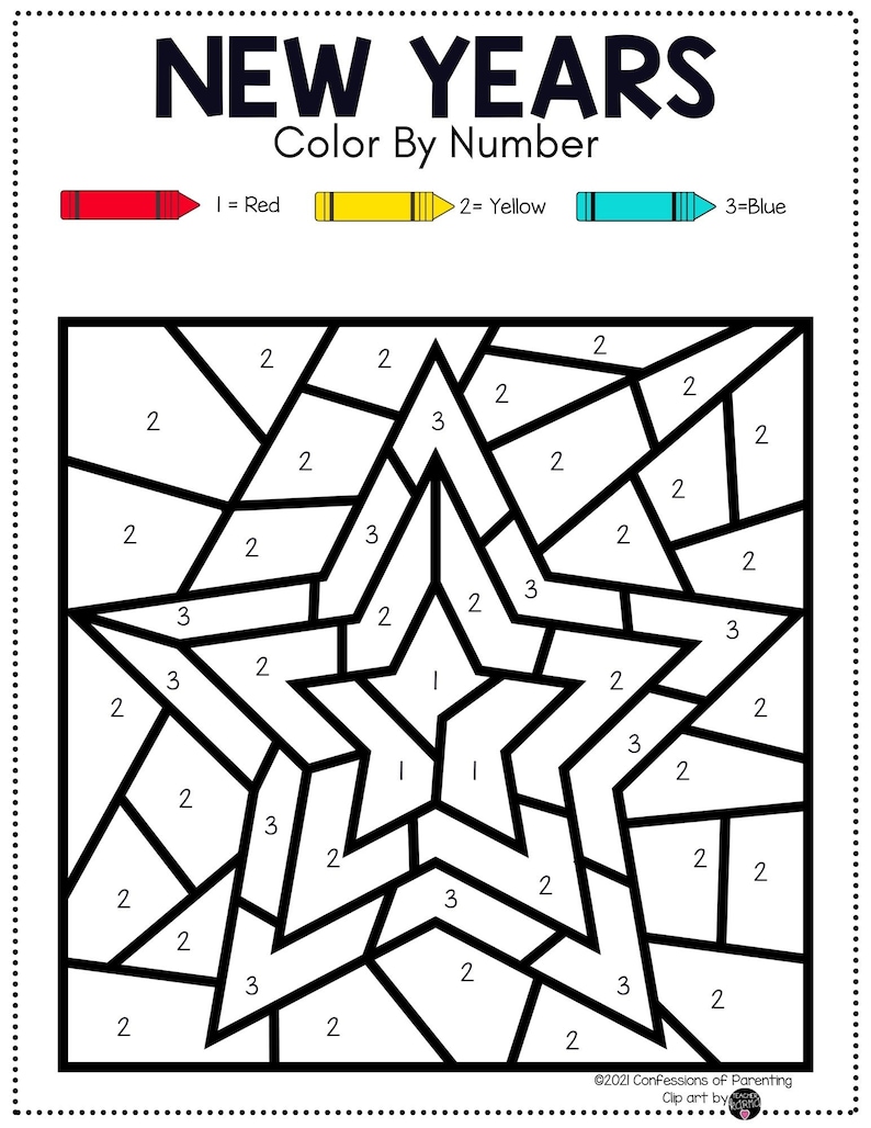 9 New Year's Eve Color by Number | Printable New Year’s Coloring ...