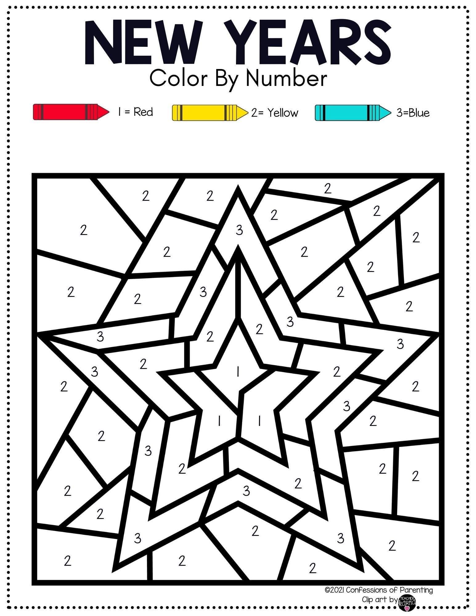 9 New Year's Eve Color by Number | Printable New Year’s Coloring ...