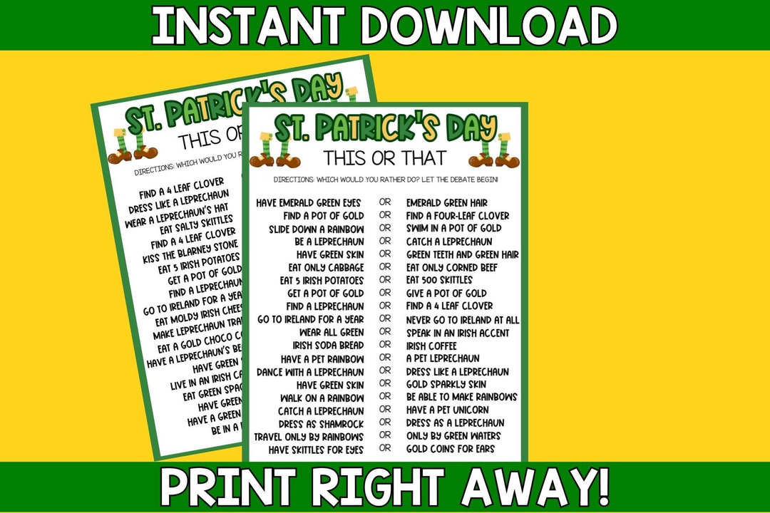 St. Patrick's Day This or That This or That Printable St. Patrick's Day ...