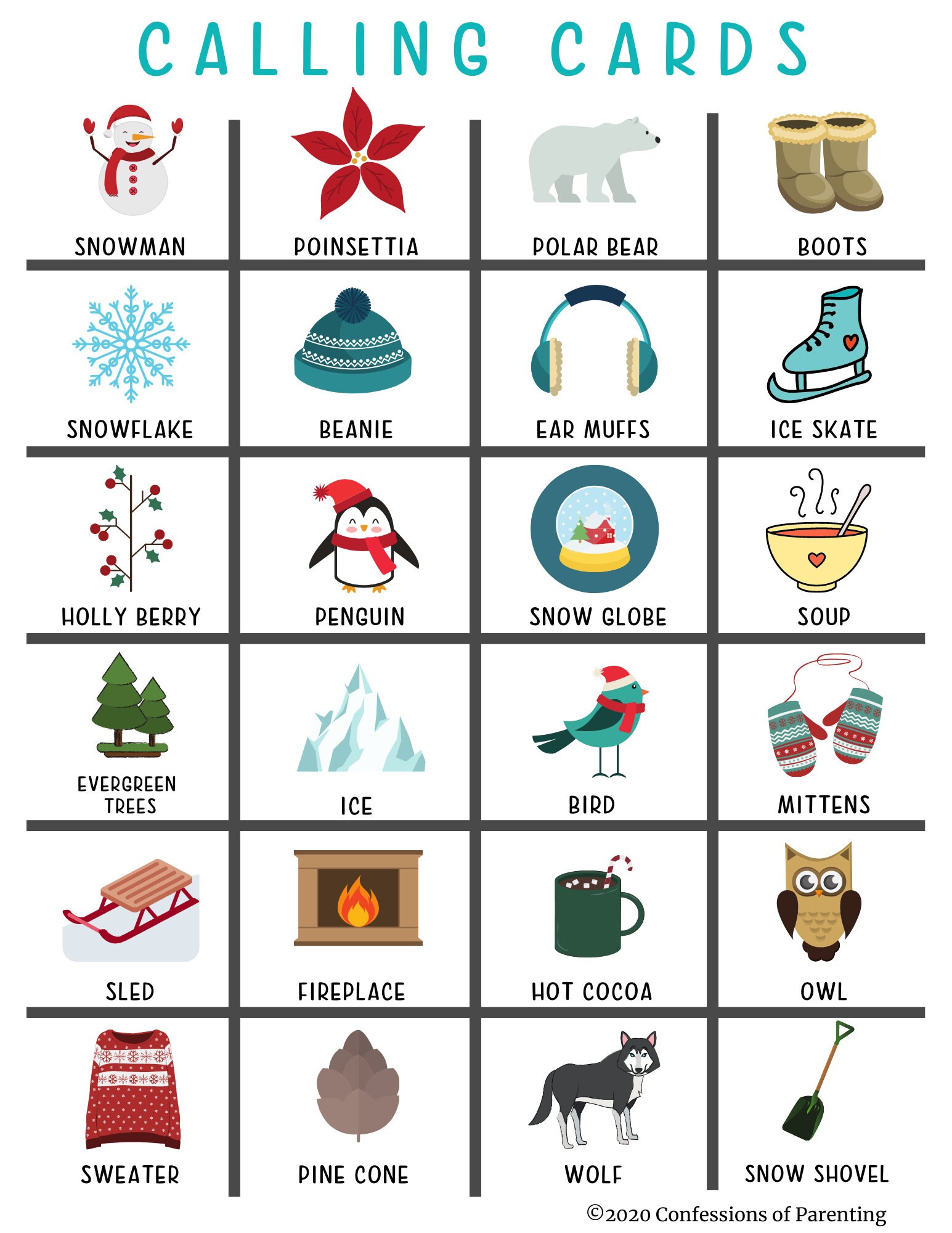 7 Winter Bingo Game | Printable Winter Bingo | Winter Party Bingo ...