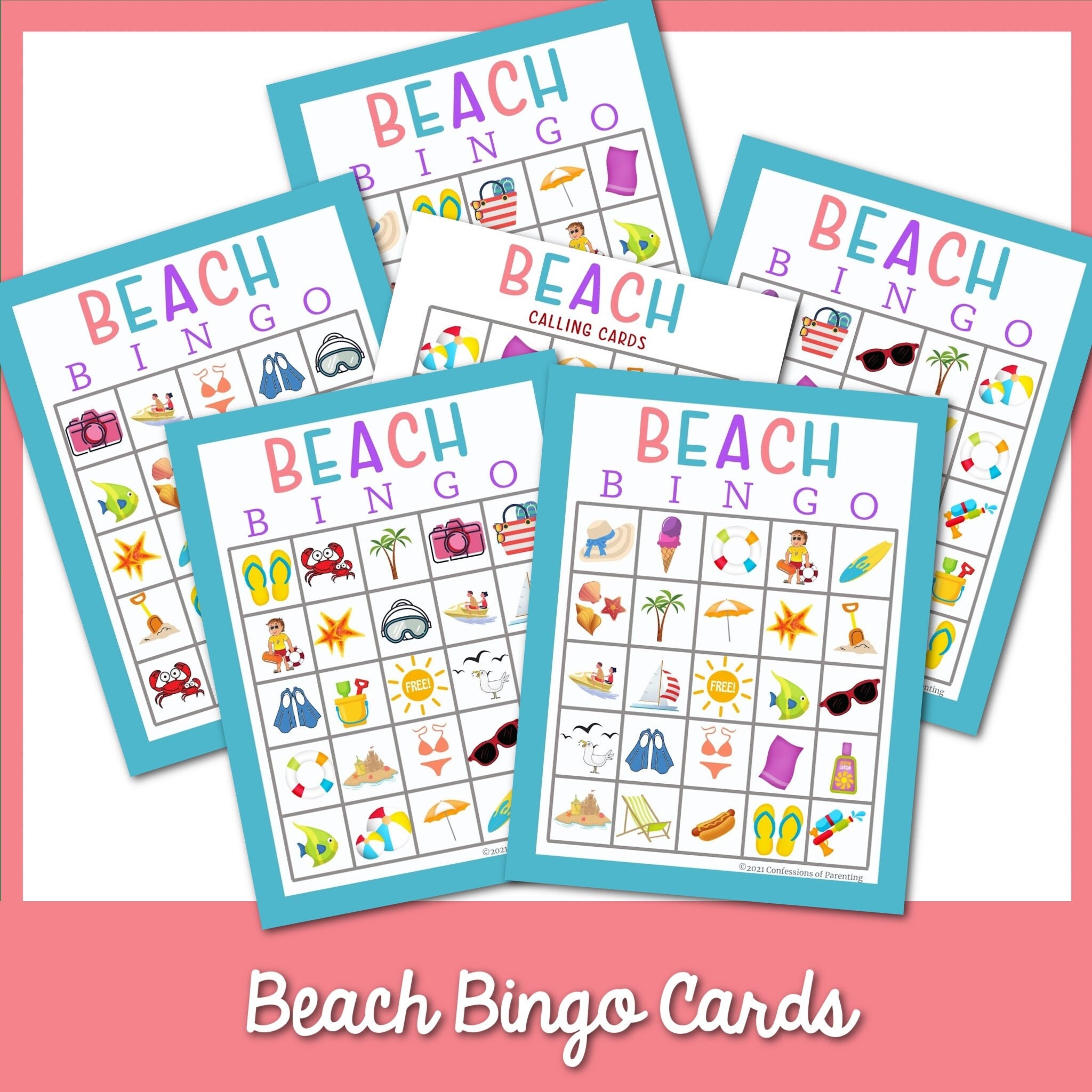 6 Beach Bingo Cards | Beach Themed Bingo | Beach Party Idea | Summer ...