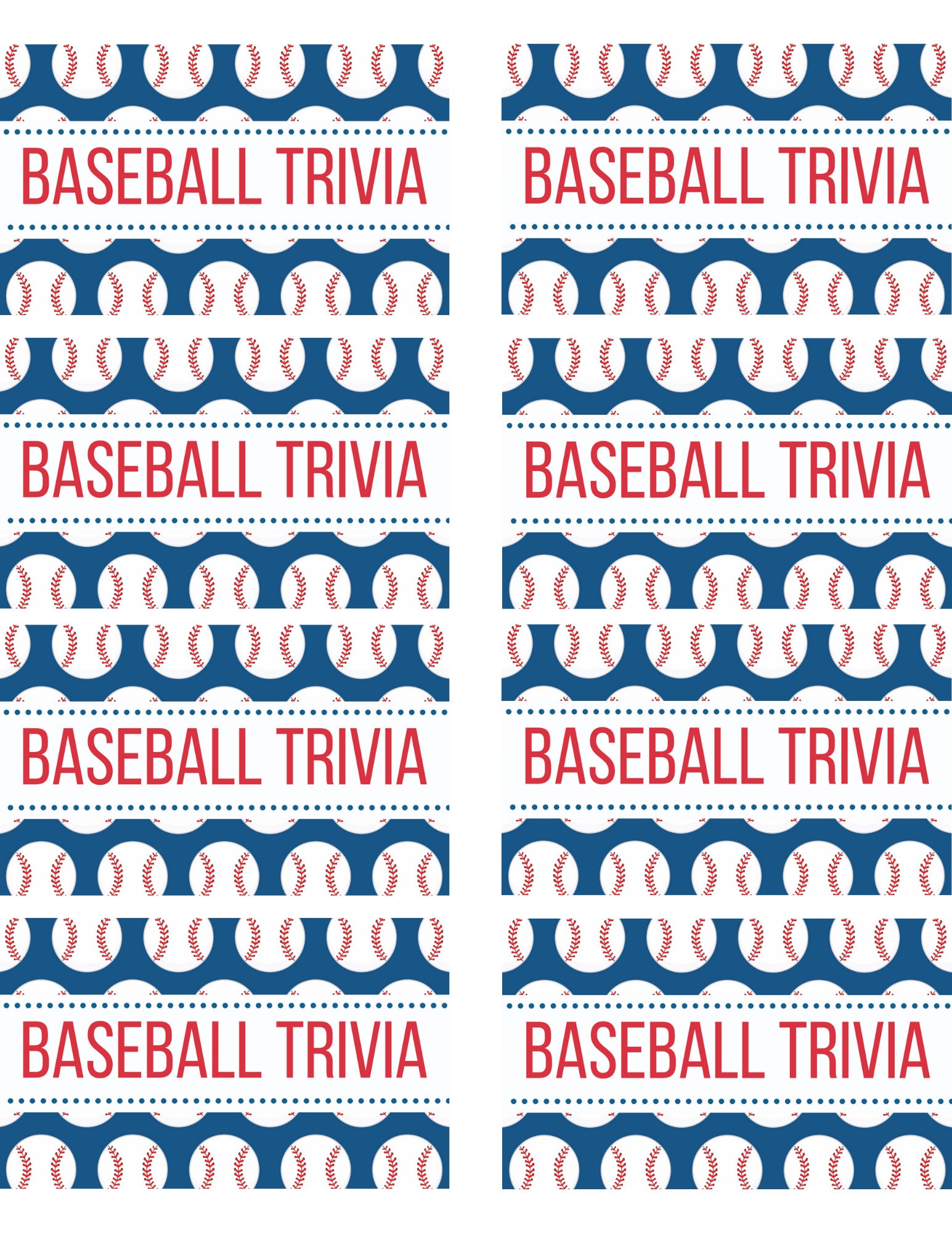Baseball Trivia Cards for Kids - Etsy