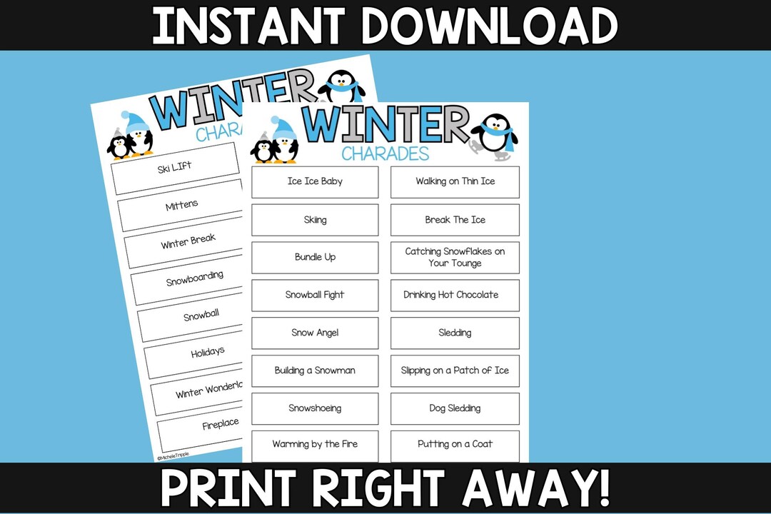 Winter Charades for Kids Winter Charades Holiday Activity for Kids ...