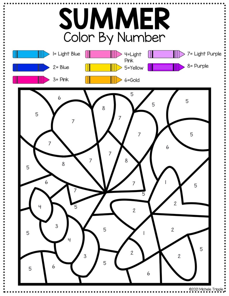 Actividad de colorear por números de verano para jardín de infantes ...