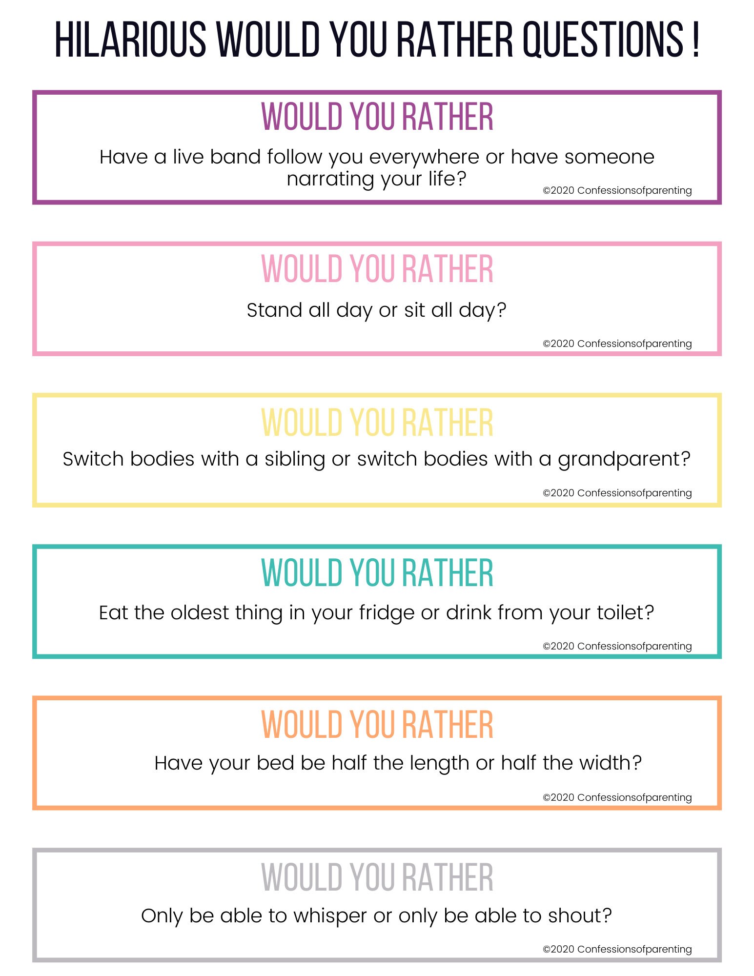 100 Hilarious Would You Rather Questions Journal Prompts - Etsy