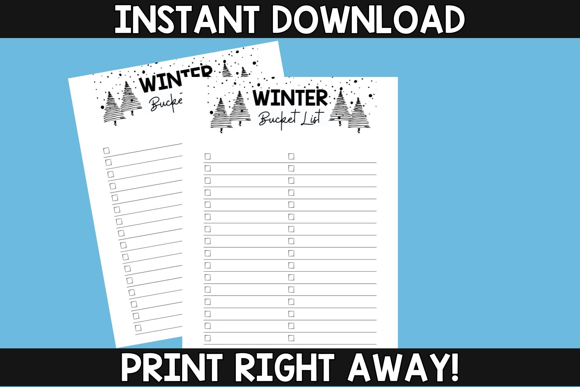 Printable Winter Bucket List | Winter Bucket List | Blank Winter Bucket ...