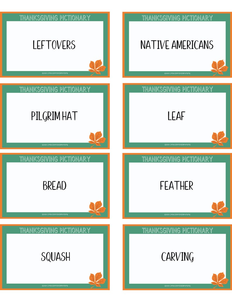 48 Thanksgiving Pictionary | Printable Thanksgiving Pictionary ...
