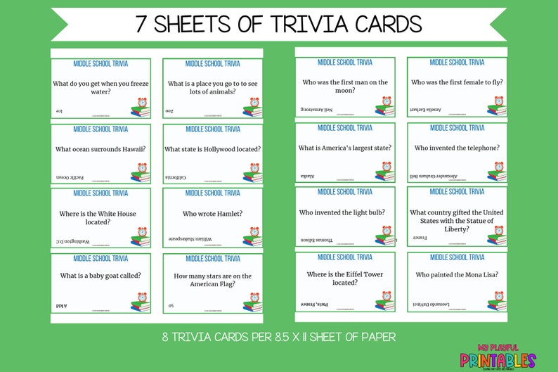 50 Middle School Trivia Questions | Middle School Games| Printable ...