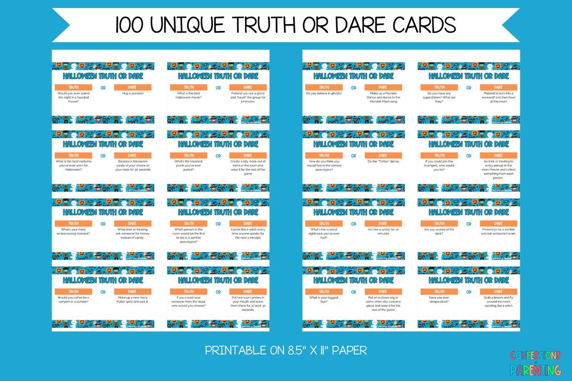 100 Halloween Truth or Dare | Printable Truth or Dare Cards | Truth or ...