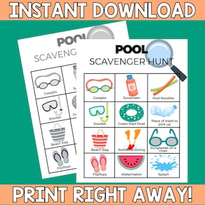 Pool Scavenger Hunt | Printable Pool Party Game | Summer Poolside ...