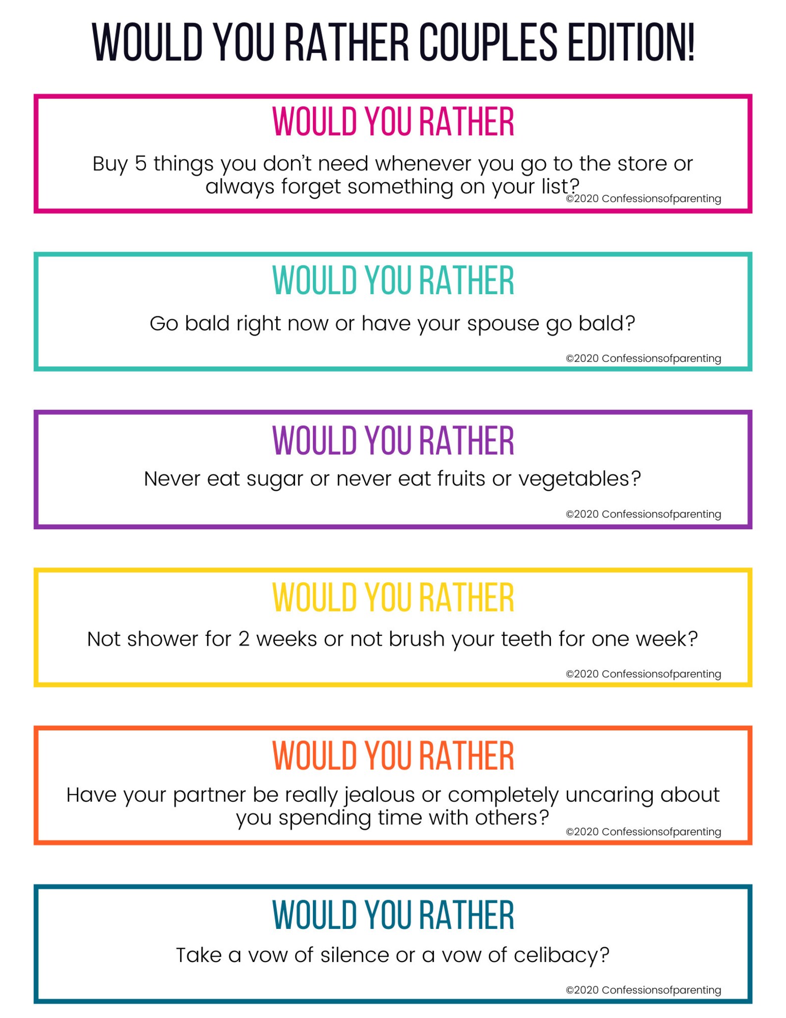 100 Would You Rather Questions for Couples| Couples Would You Rather ...