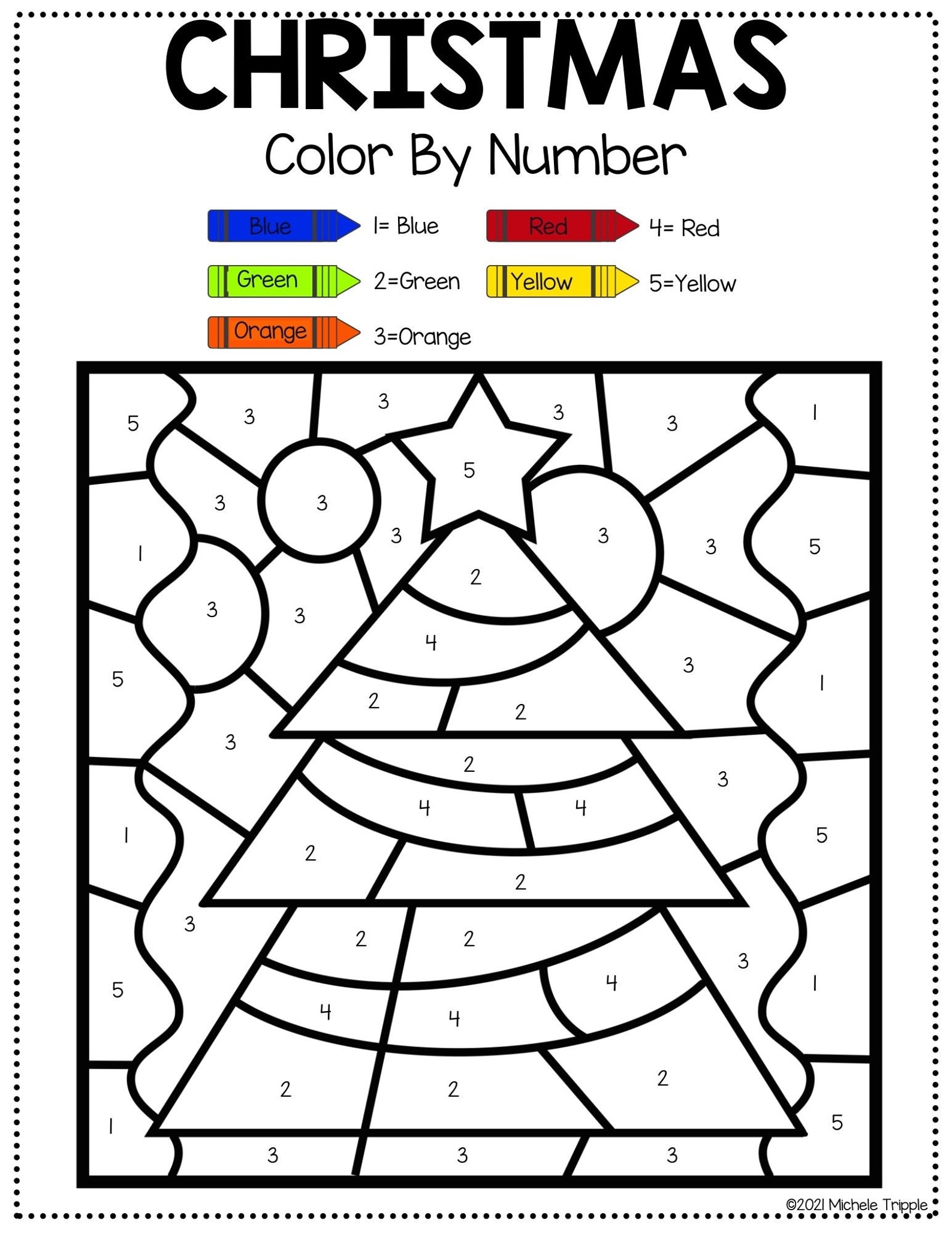 6 Christmas Color by Number Sheets | Christmas Activity for Kids ...